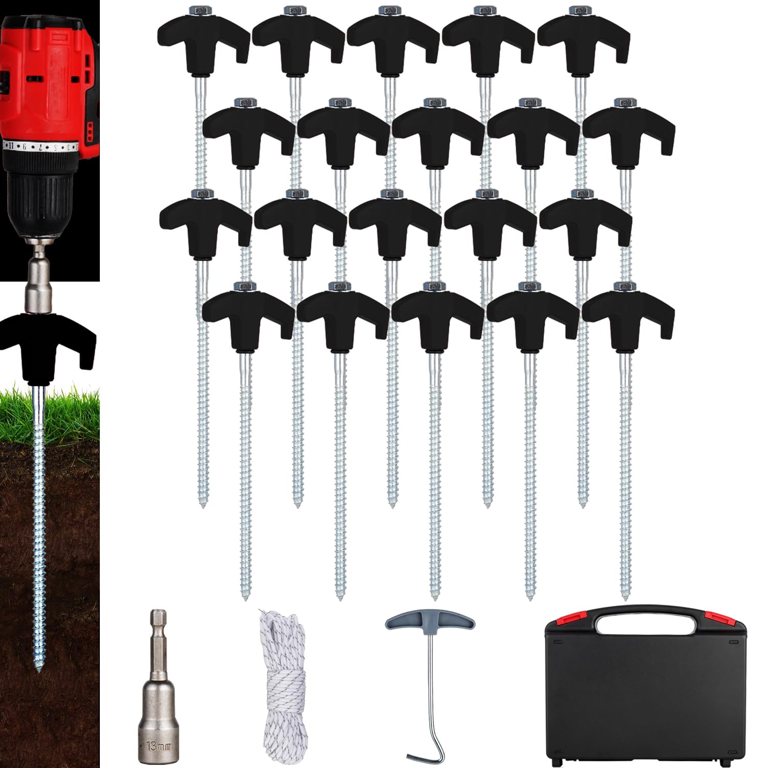 Amazon.com : 20PCS Screw in Tent Stakes Heavy Duty,8 Inch Screw in Tent ...