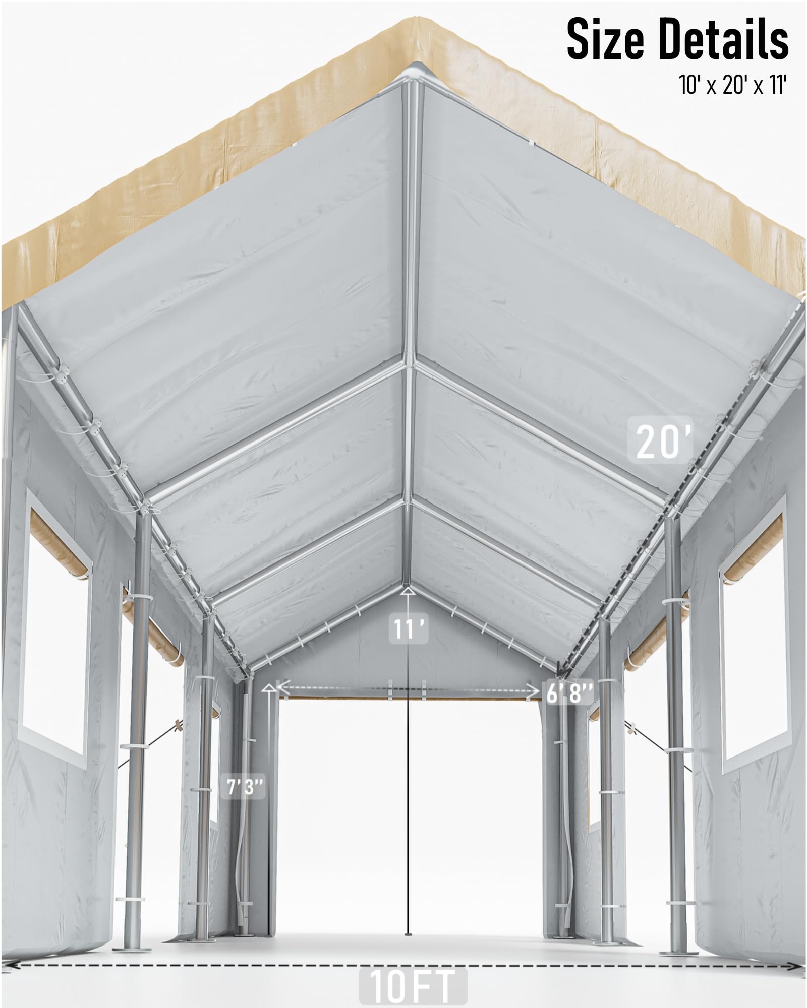 Snapklik.com : KYBOLT 10 X 20 Ft Heavy-Duty Carport, Portable Garage ...