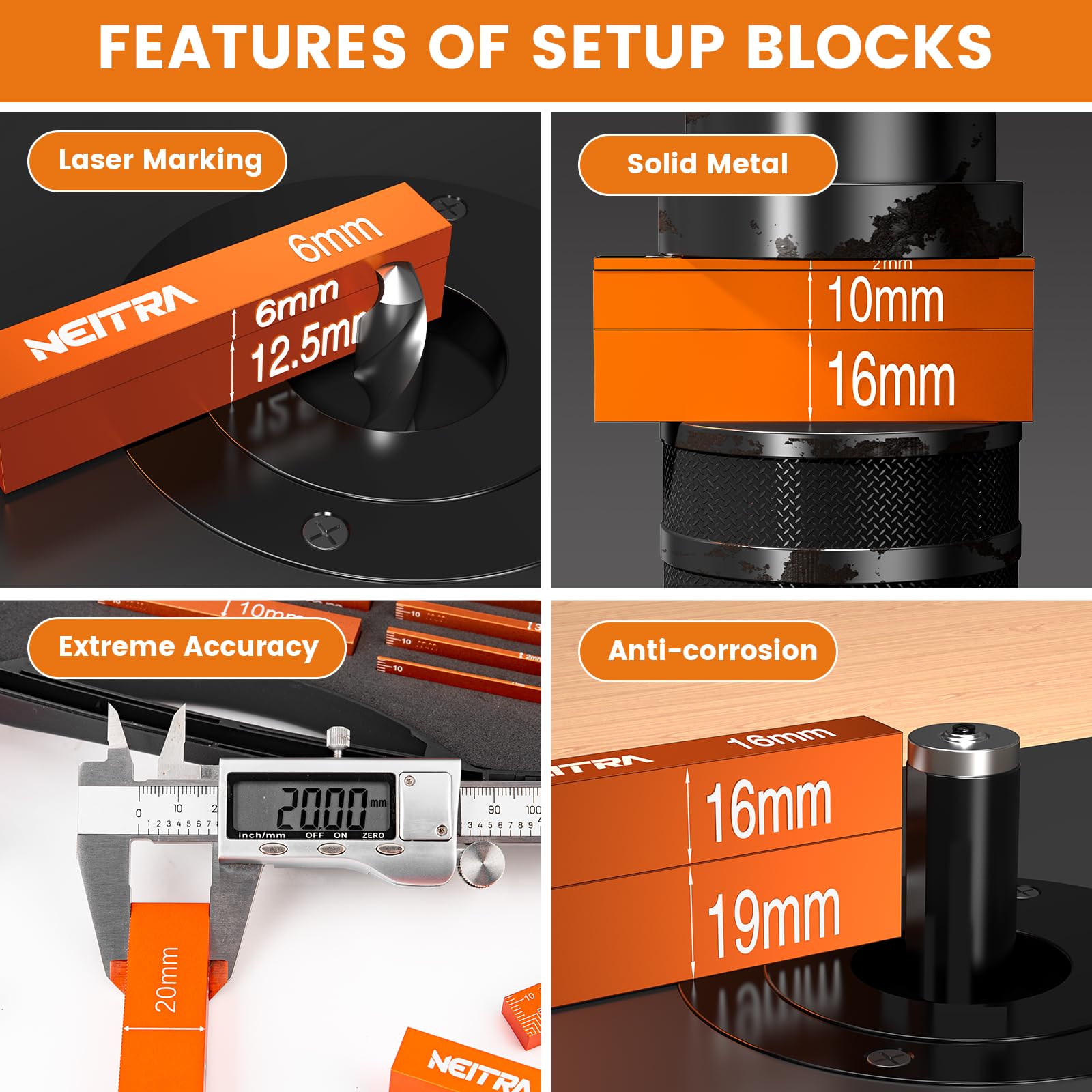 Snapklik.com : Metric Setup Blocks Woodworking - 15 PCS Aluminum Height ...