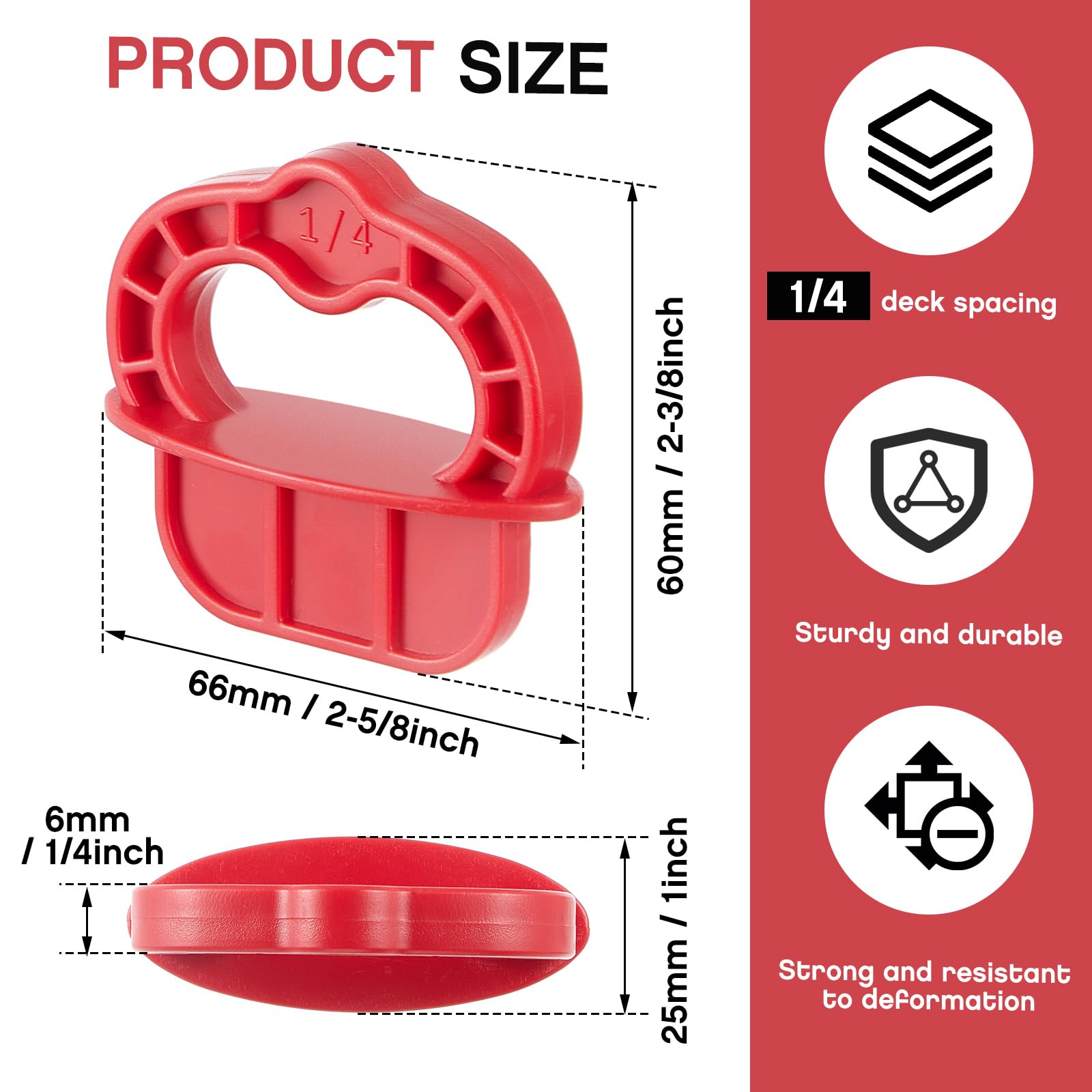Snapklik.com : Vercraft 48 Pcs Red 1/4 Inch Deck Spacer Board Jig Gap Board