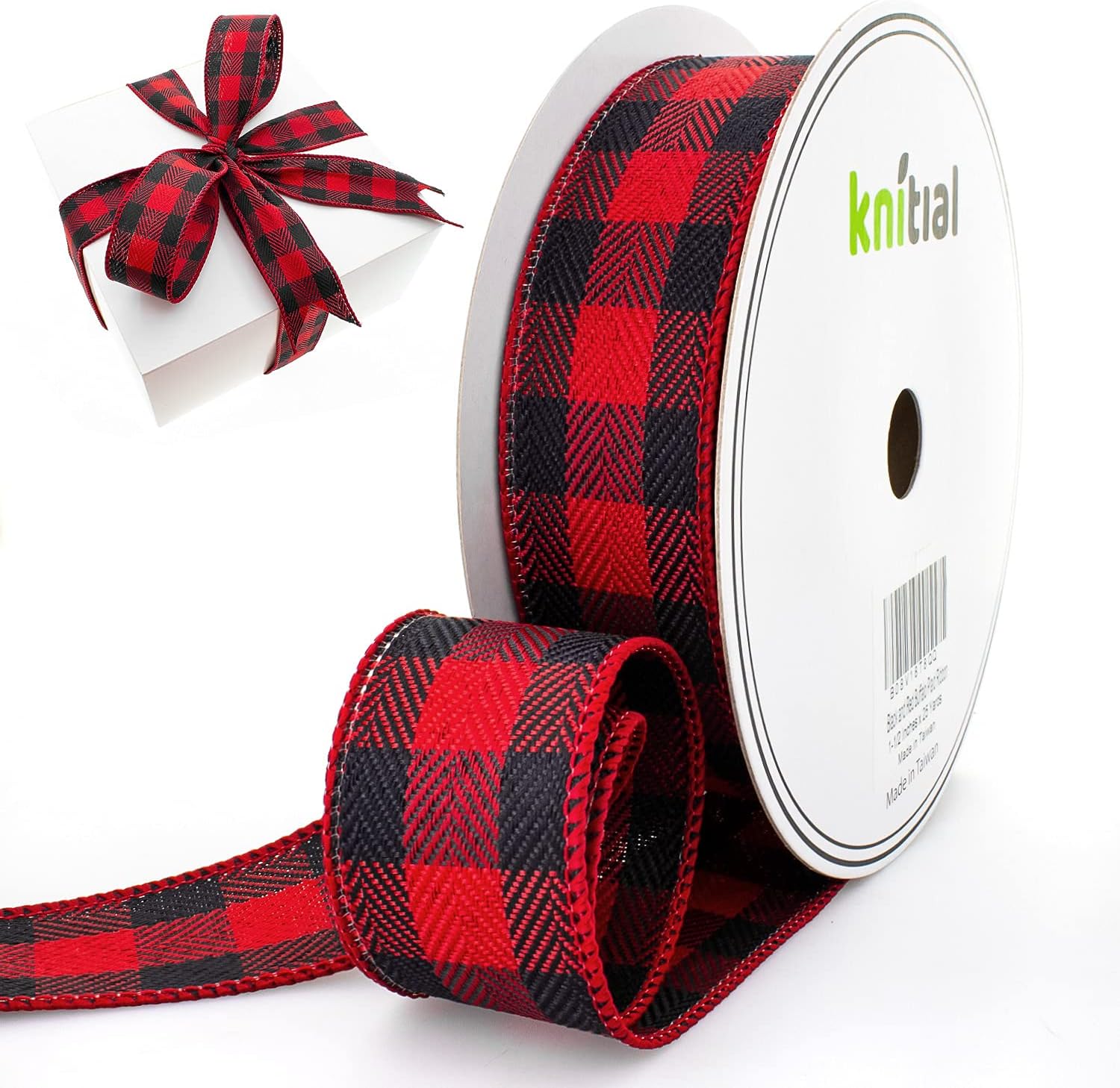 Amazon.com: Knitial Buffalo Plaid Wired Ribbon 1-1/2 Inches x 25 Yards ...