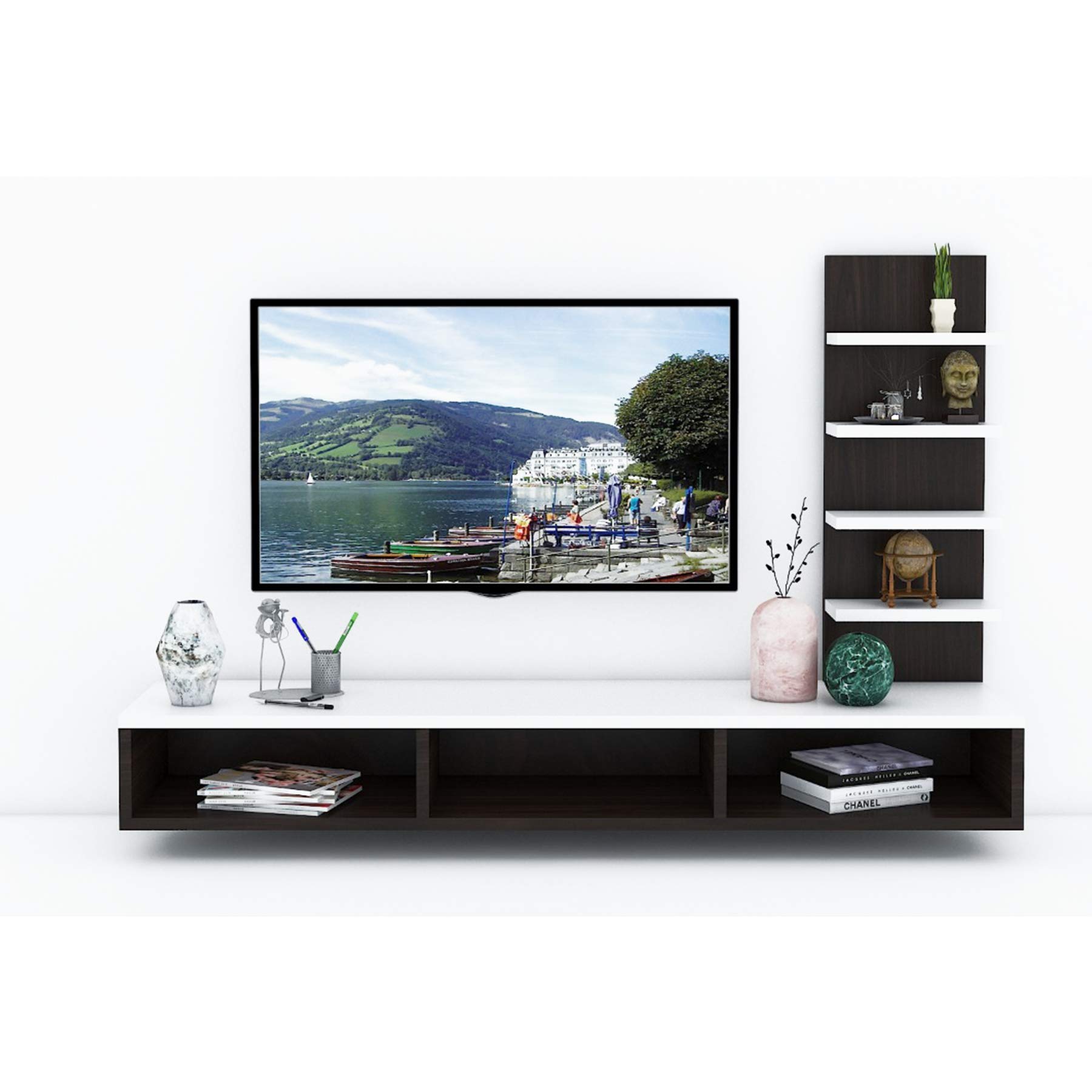 Buy Aart Store Wall Mounted TV Unit/Entertainment Unit (Wenge) Standard ...