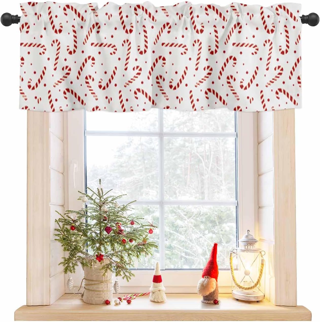 Amazon.com: LooPoP Christmas Valance for Windows Candy Cane Curtains ...