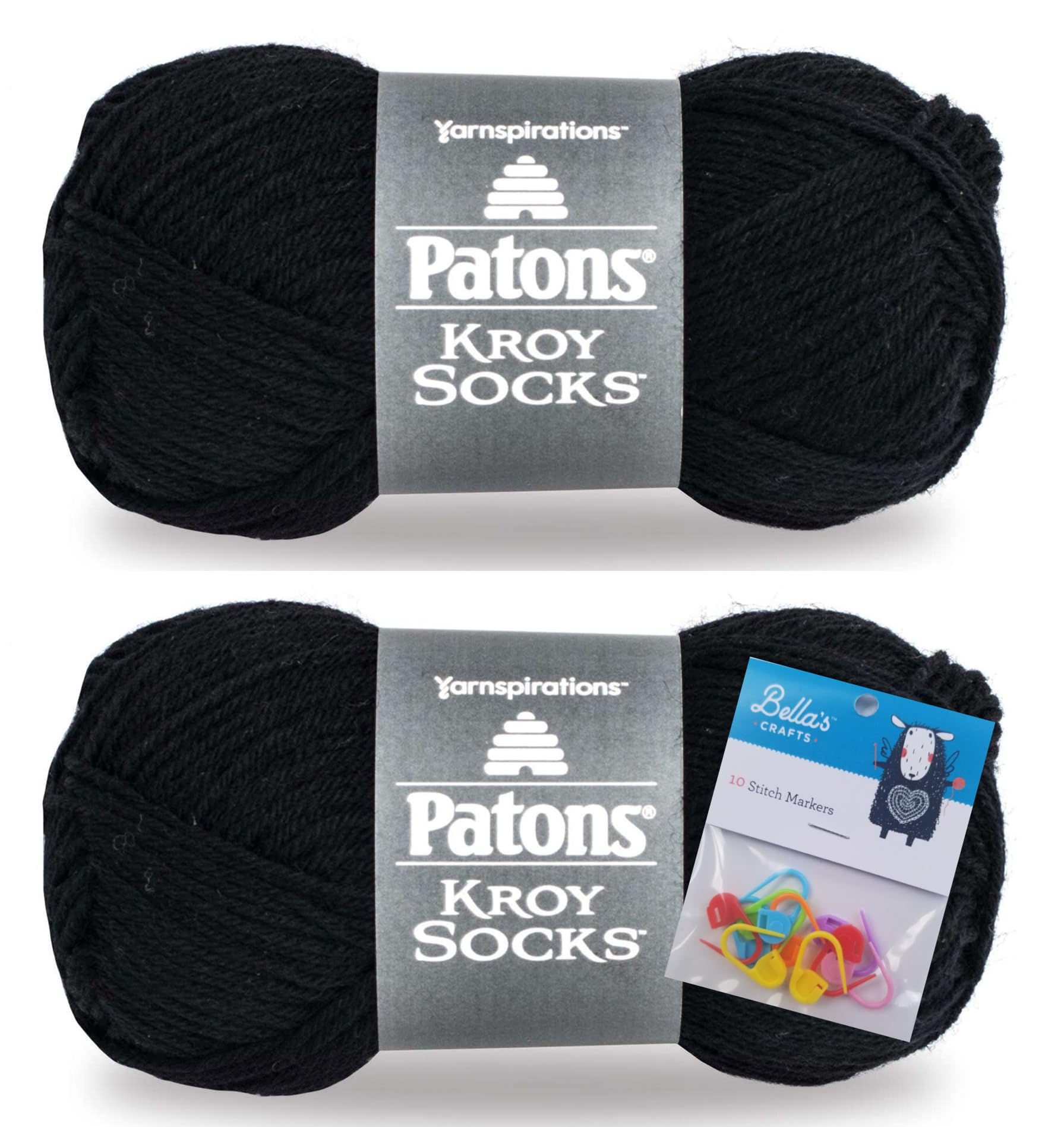 Amazon.com: Patons Kroy Socks Yarn 2-Pack Bundle with Bella's Crafts Stitch Markers (Coal)