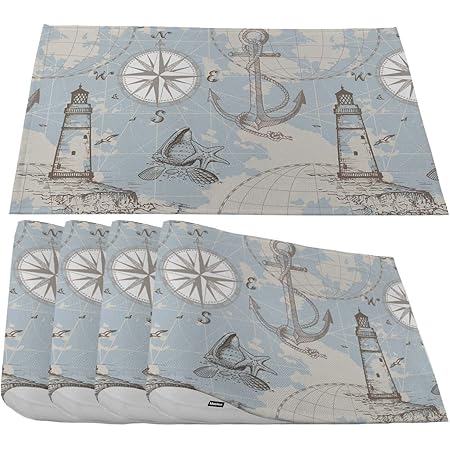 Amazon.com: Nautical Placemats – Set of 4 –– Cotton Decorative ...