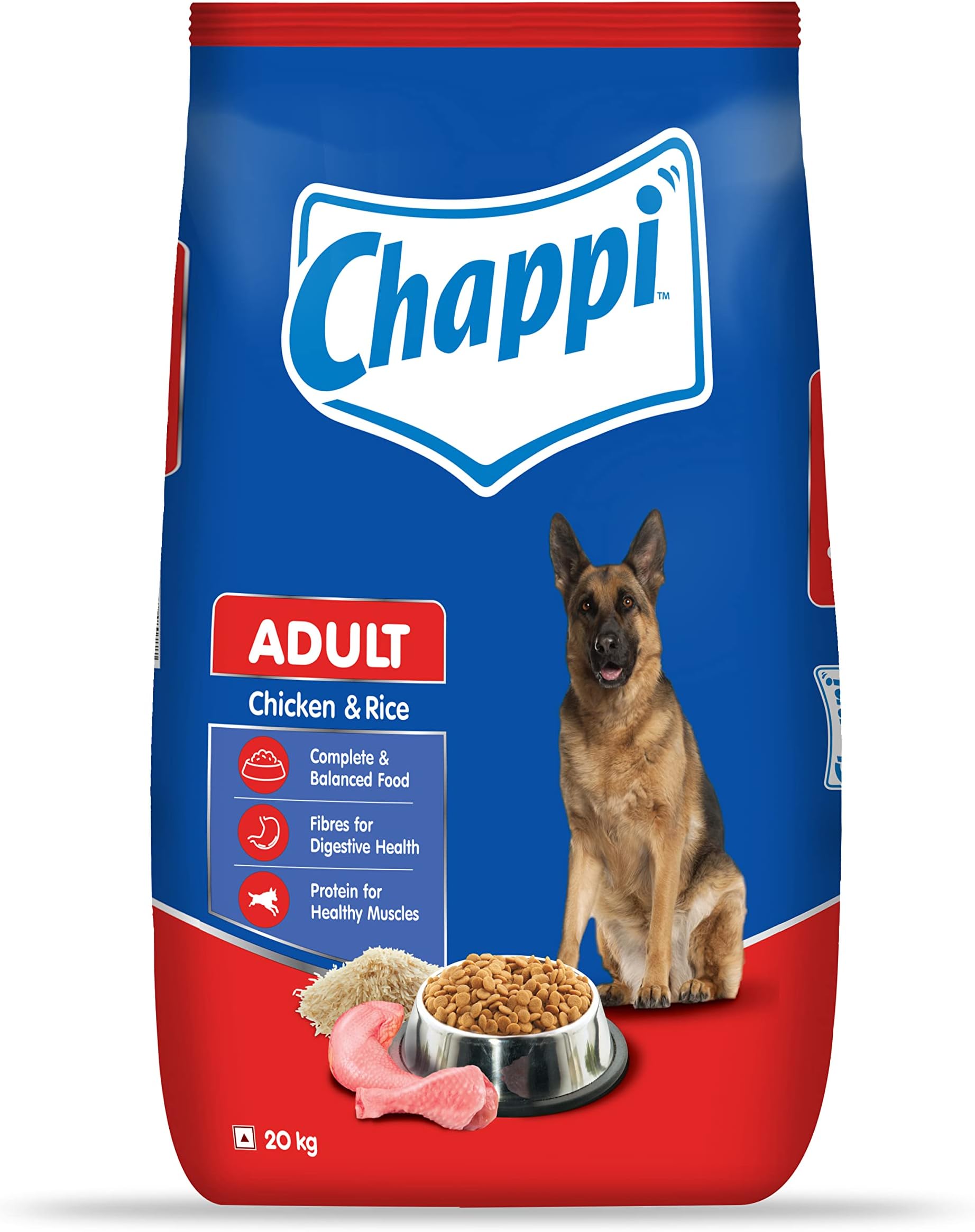 Chappi Adult (1+ Years) Dry Dog Food, Chicken & Rice, 20 kg, Complete ...