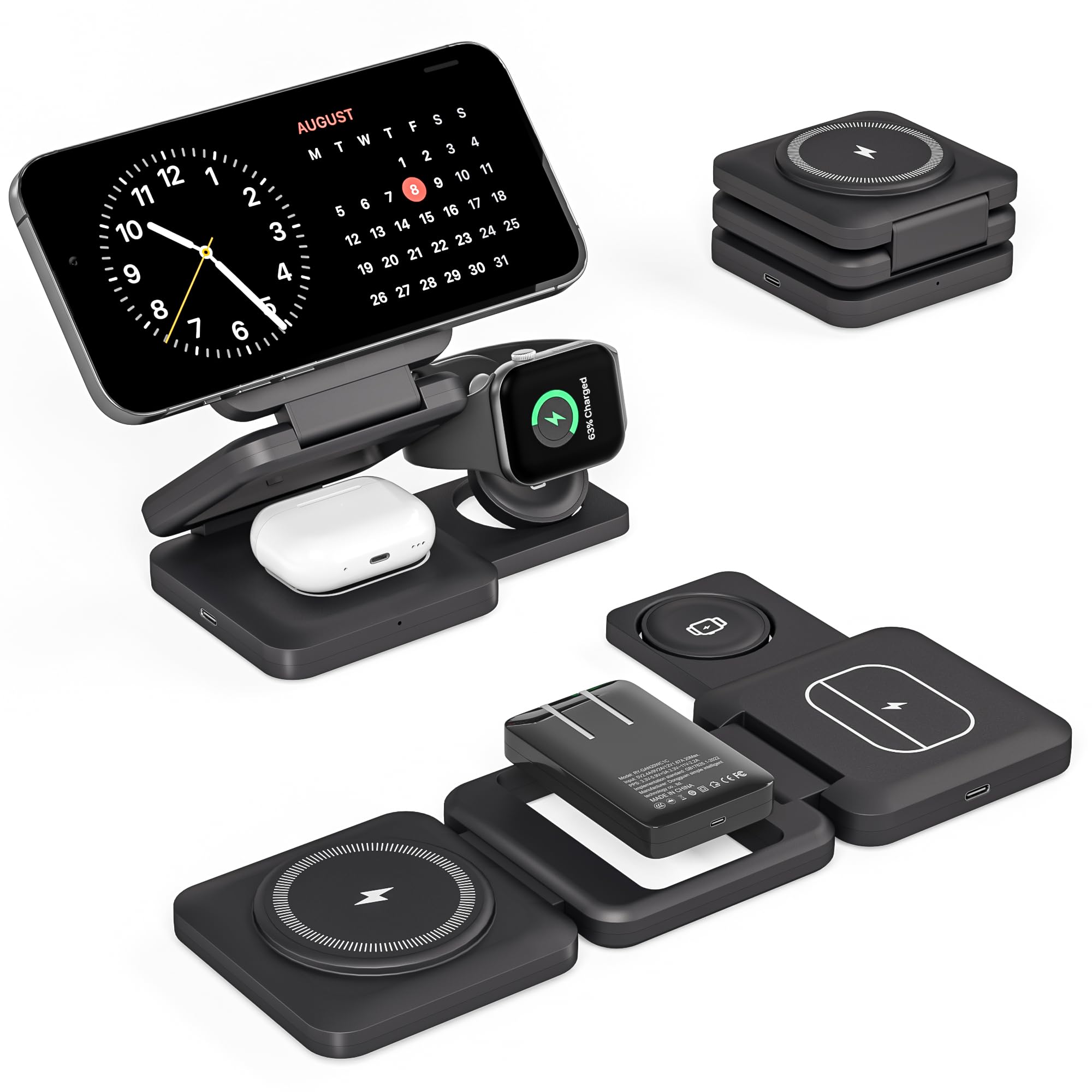 Foluck 3 in 1 Charging Station for iPhone, Integrated Plug Travel ...