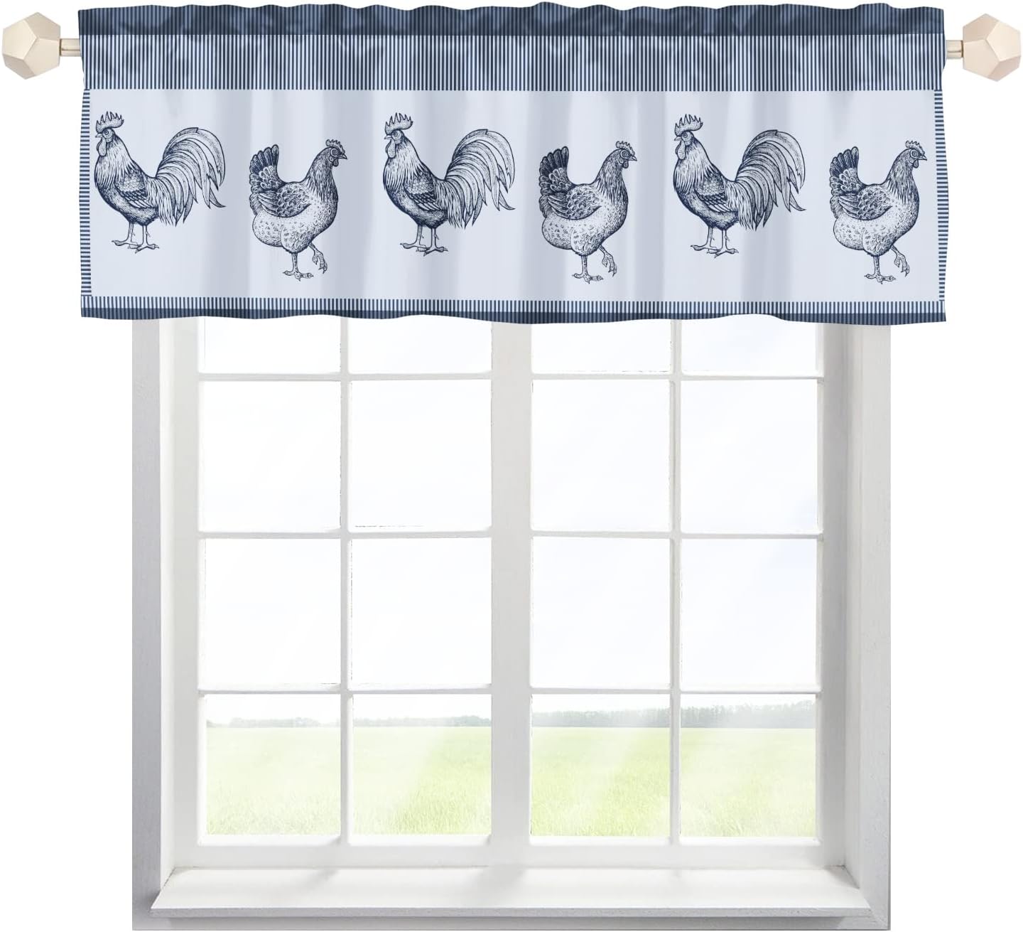 Amazon.com: GRJIRAC Window Treatment Valance Blue Rooster Hen Chicken ...