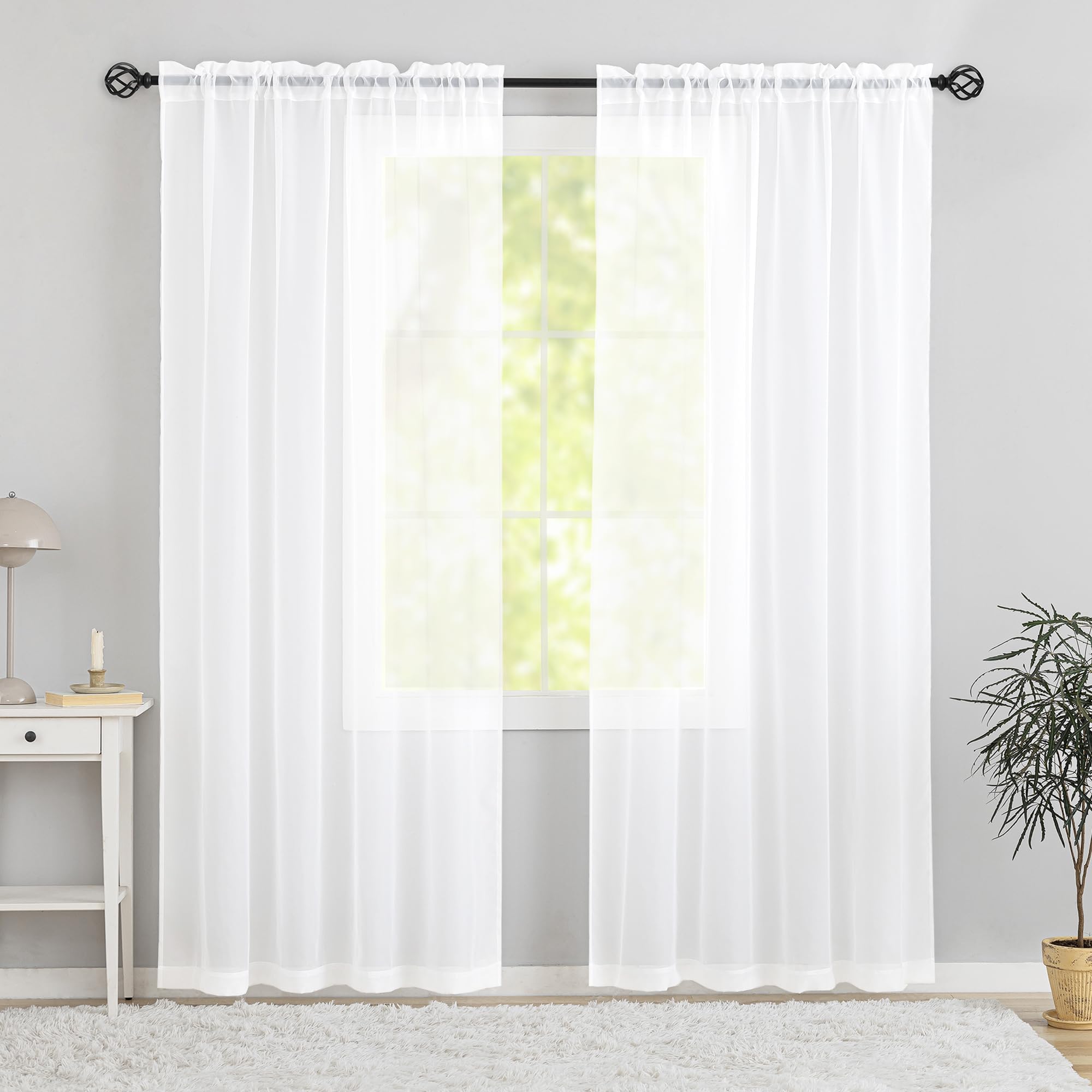 Amazon.com: Empire Home Solid Pure White Sheer Voile Curtain Window ...