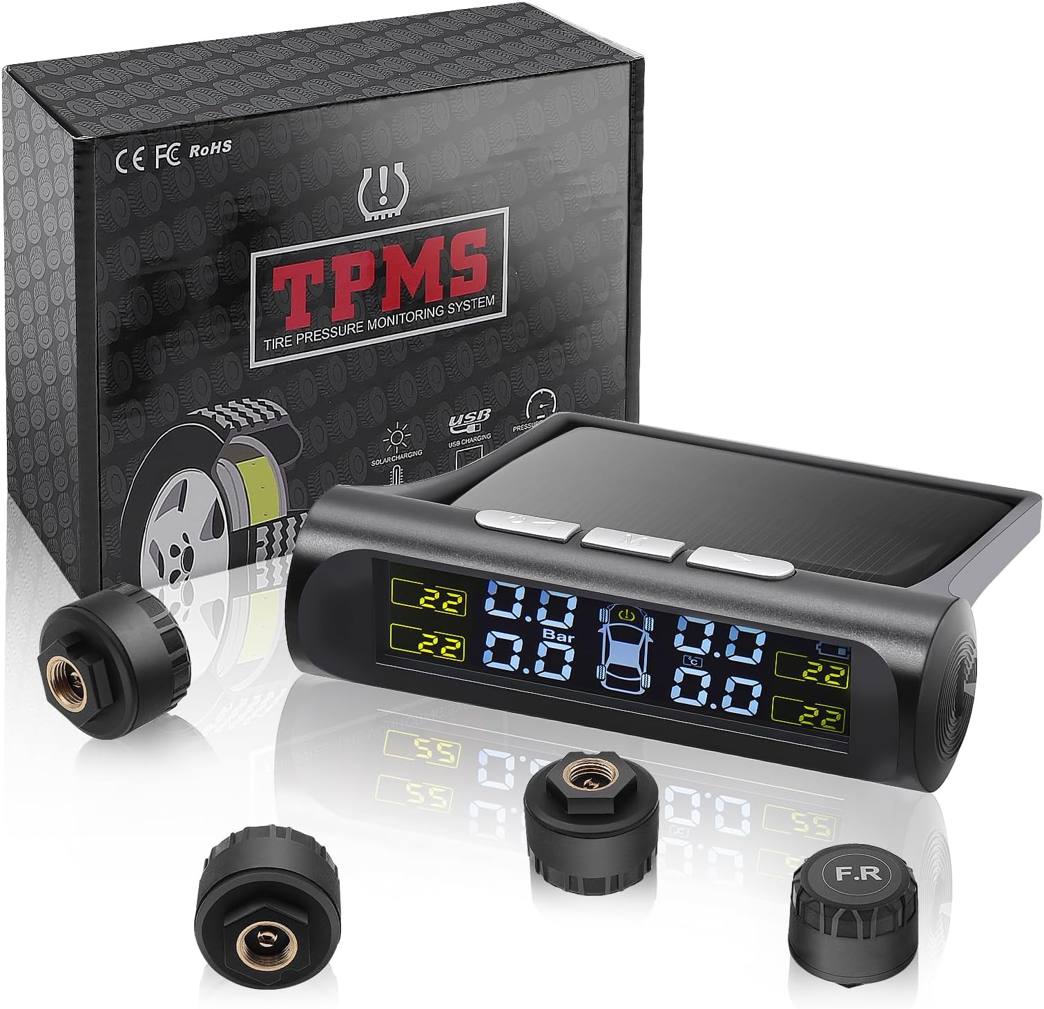 Geloo Universal Tire Pressure Monitoring System with 4 External Sensors ...