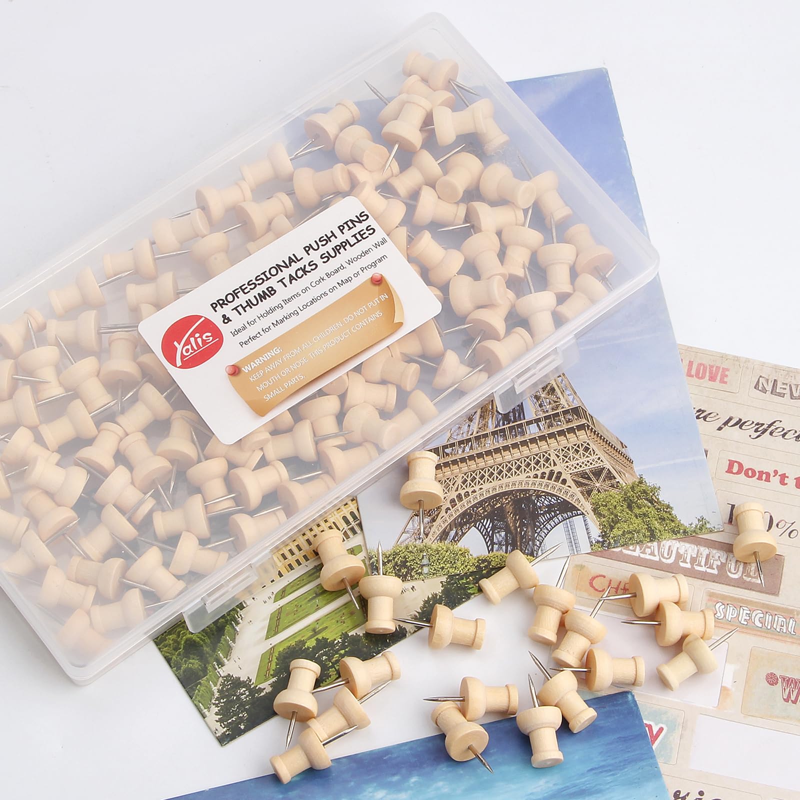 Snapklik.com : Yalis Wood Push Pins 120 Pcs,Decorative Wooden Thumb ...