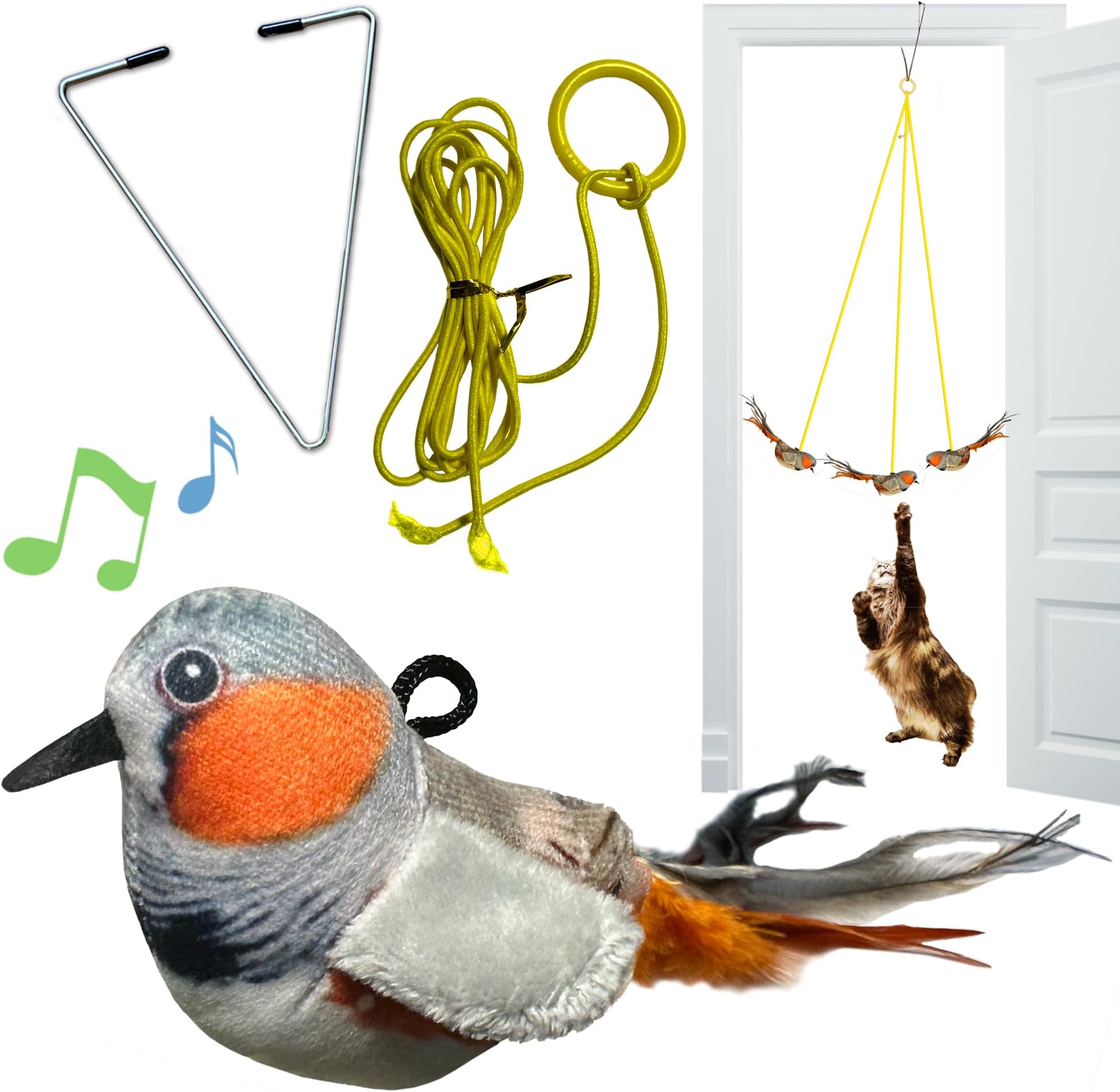 Amazon.com : Caroline's Cats Plush Chirping Bird Cat Toy on Elastic ...