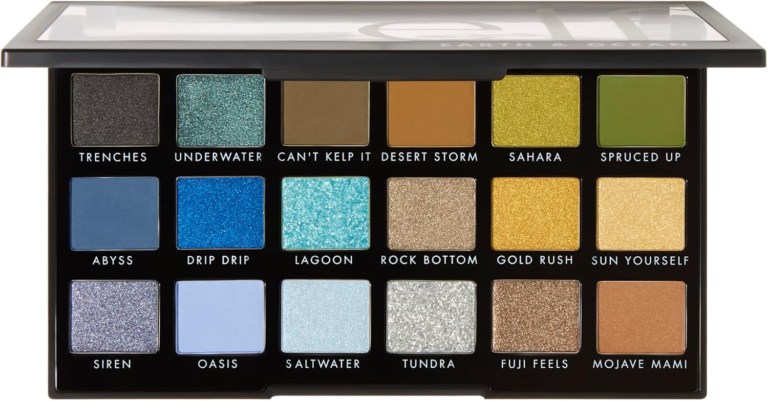 e.l.f. Earth & Ocean Eyeshadow Palette, 18 Ultra-Pigmented Matte, Satin ...