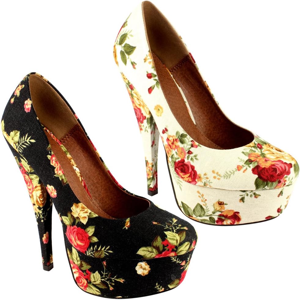 Womens Floral High Heel Platform Court Shoes: Amazon.co.uk: Fashion