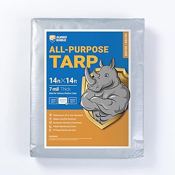 GUARD SHIELD Silver Tarp Waterproof 14x14 Feet Medium Duty All Purpose ...