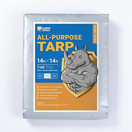 GUARD SHIELD Silver Tarp Waterproof 14x14 Feet Medium Duty All Purpose ...