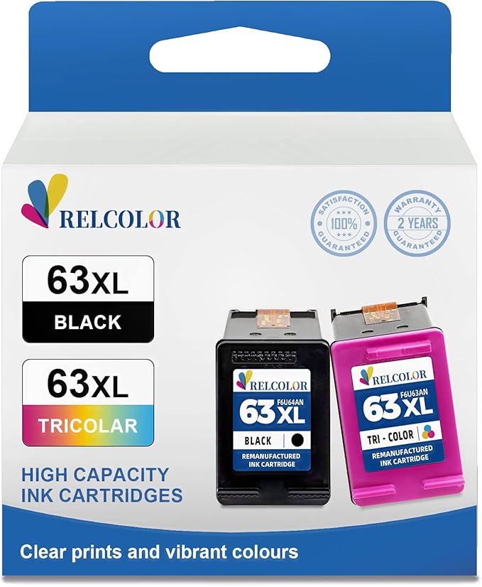 Relcolor 63XL Ink Cartridges Black Color Combo Pack Replacement for HP ...