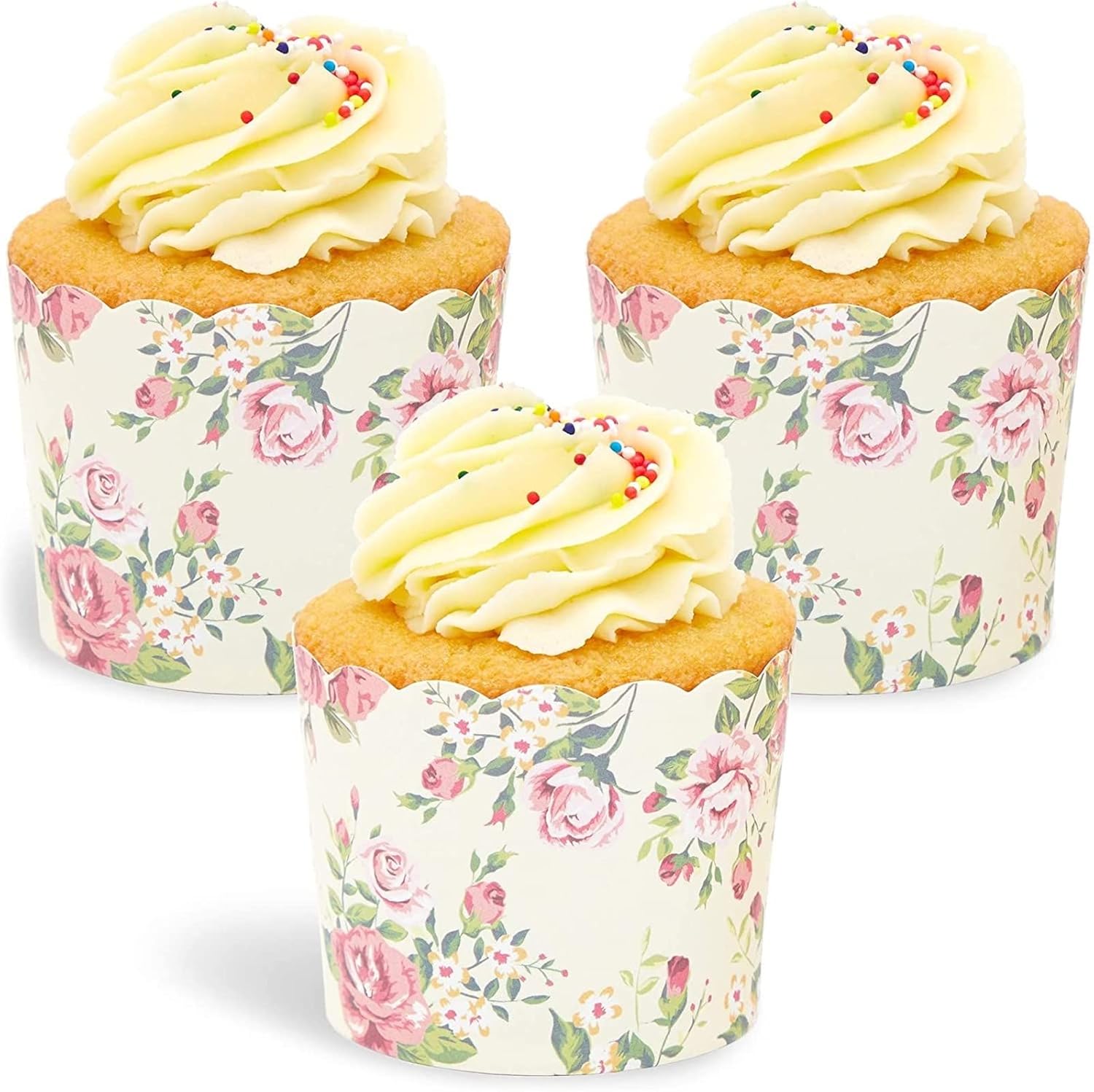 Large Cupcake Cases, Muffin Baking Cup Liner Wrappers with Vintage ...