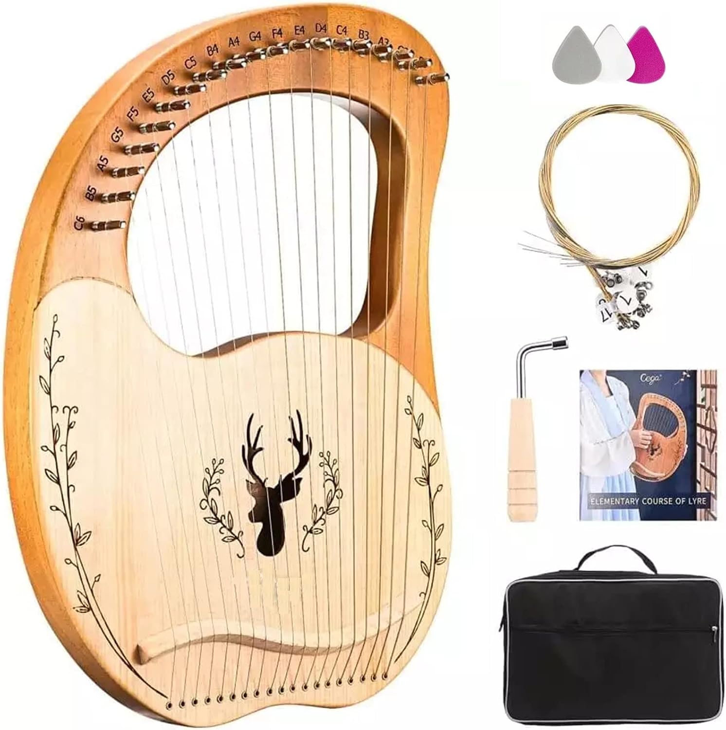 Amazon.com - GREALY Lyre Harp，19/21/24/27/32Metal Strings Mahogany ...
