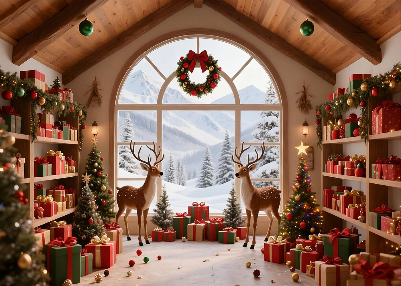 Amazon.com : DePhoto 7x5FT Christmas Window Backdrop The Alps Winter ...