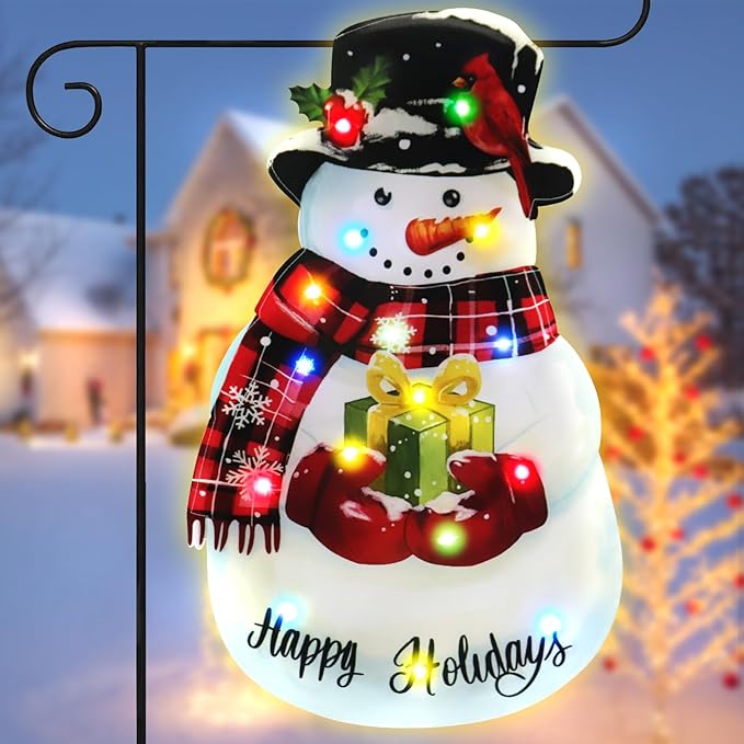 Amazon.com : Lighted Christmas Garden Flag for Outside 12x18 Double ...