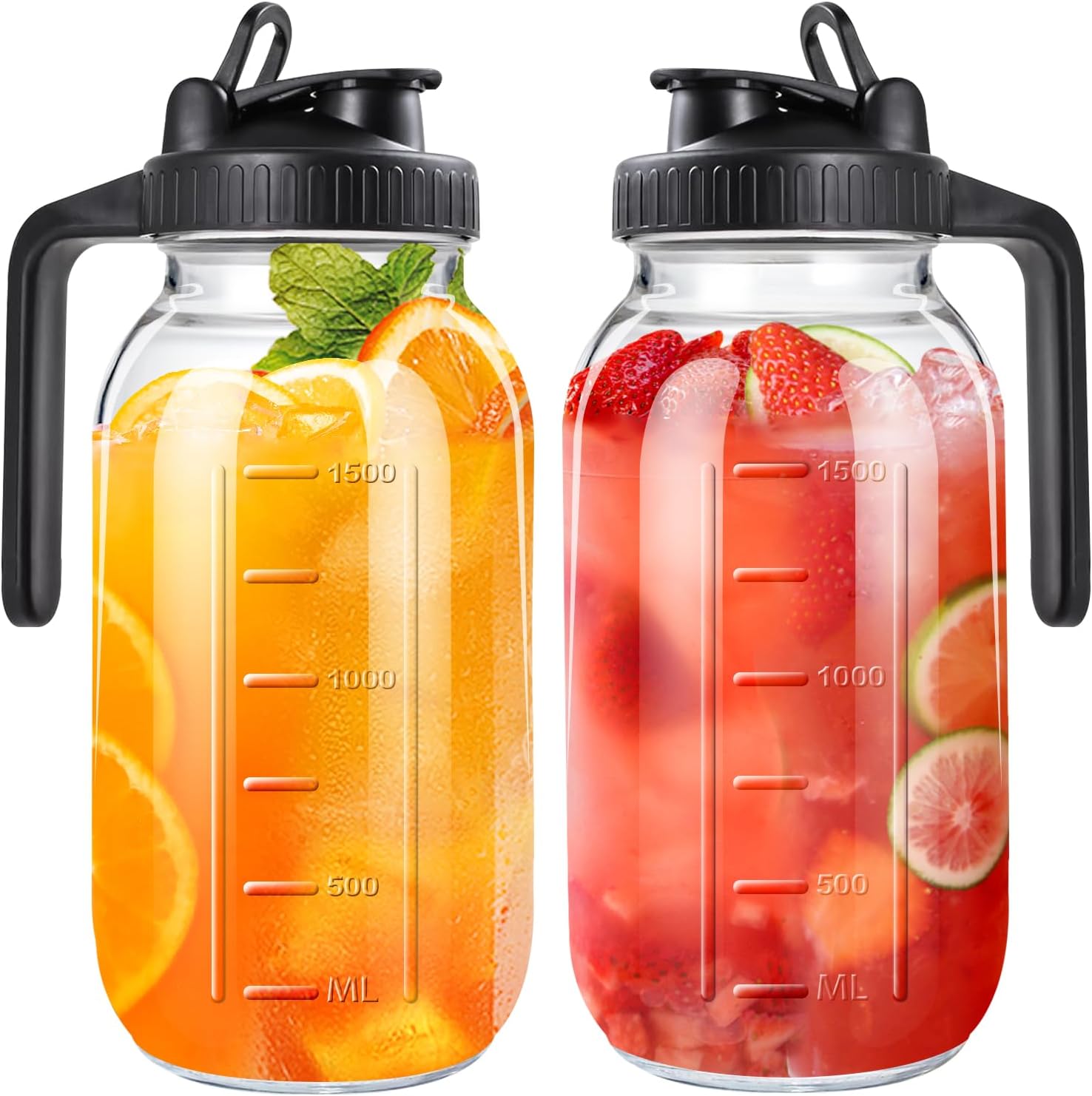 Amazon.com: 64oz Glass Pitcher with Lid, 2 Quart Mason Jar Pitchers ...