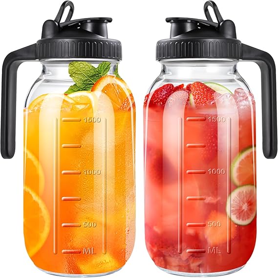 Amazon.com: 64oz Glass Pitcher with Lid, 2 Quart Mason Jar Pitchers ...