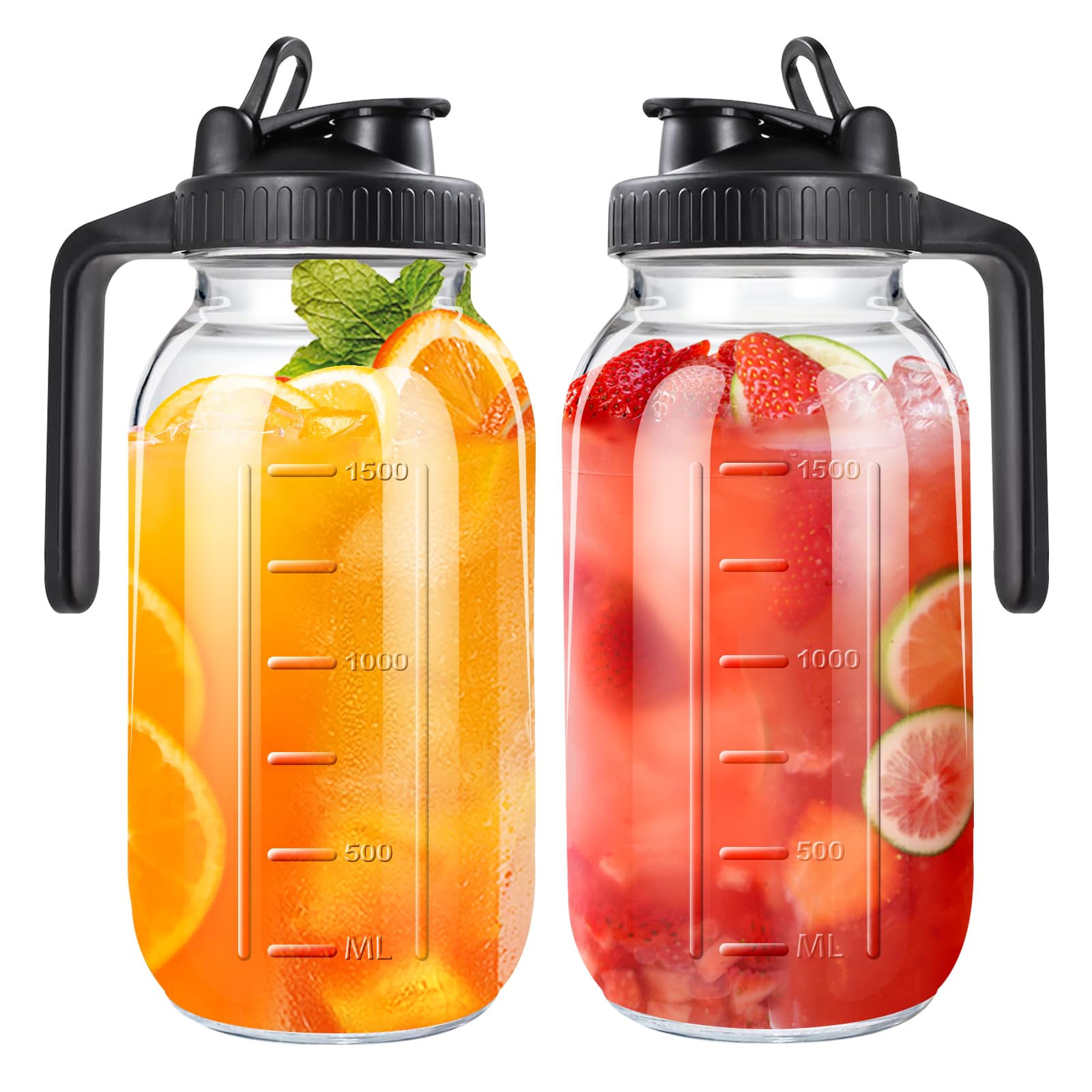 Amazon.com: 64oz Glass Pitcher with Lid, 2 Quart Mason Jar Pitcher with ...