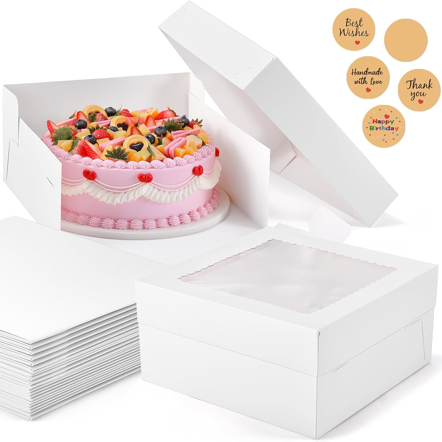 Amazon.com: DOYIDE 12Pcs Cake Boxes, 12x12x6 Inches White Bakery Boxes ...