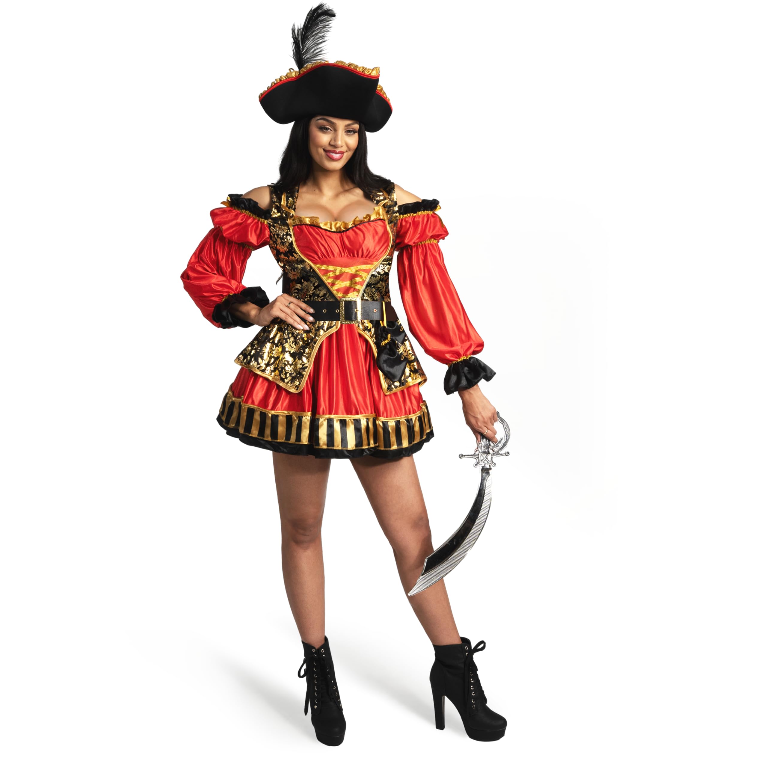 Amazon.com: Spooktacular Creations Women Red Spanish Pirate Dress ...