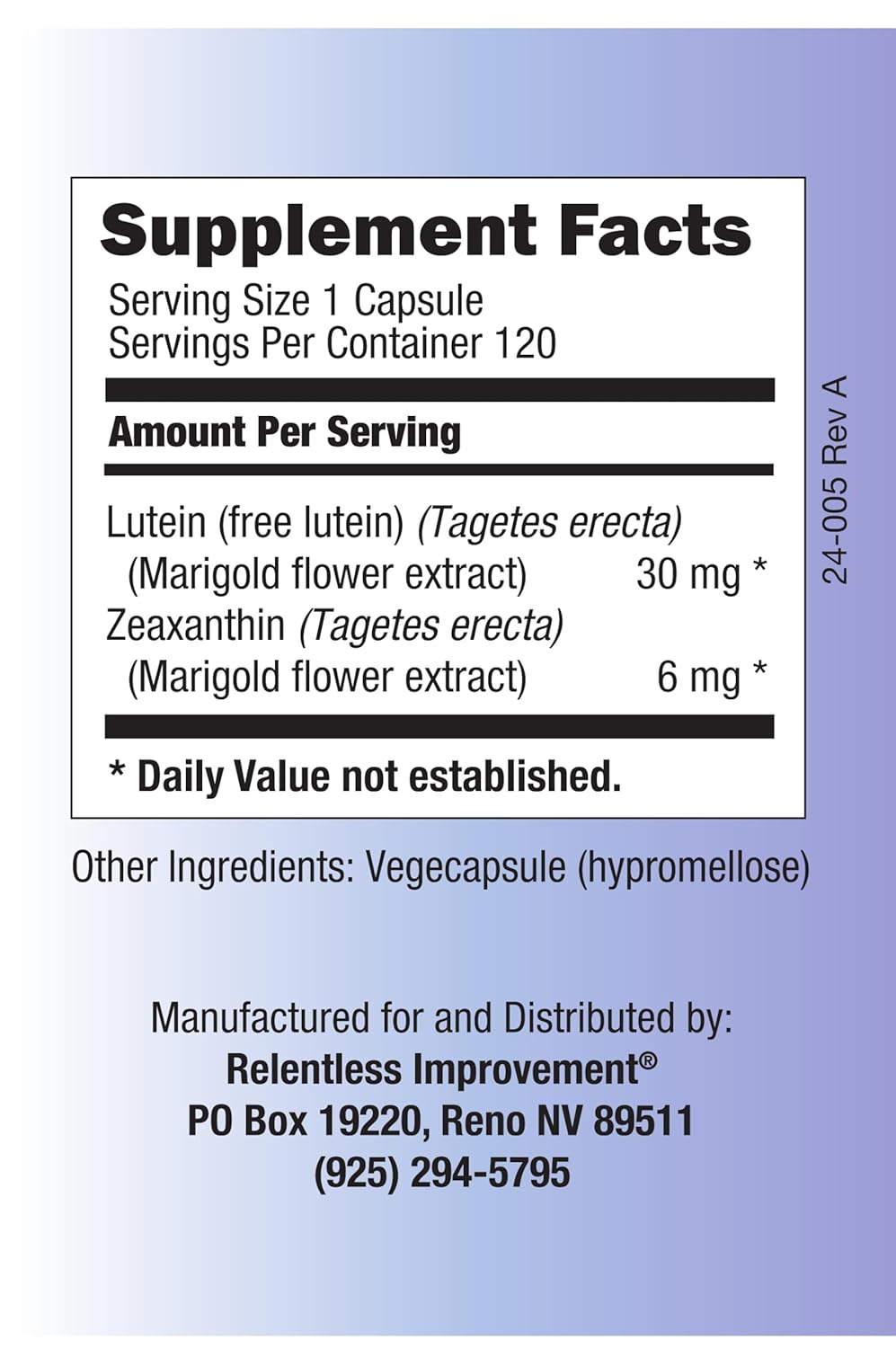 High Potency 30mg Lutein Plus 6mg Zeaxanthin 120 Vege-Capsules Natural ...