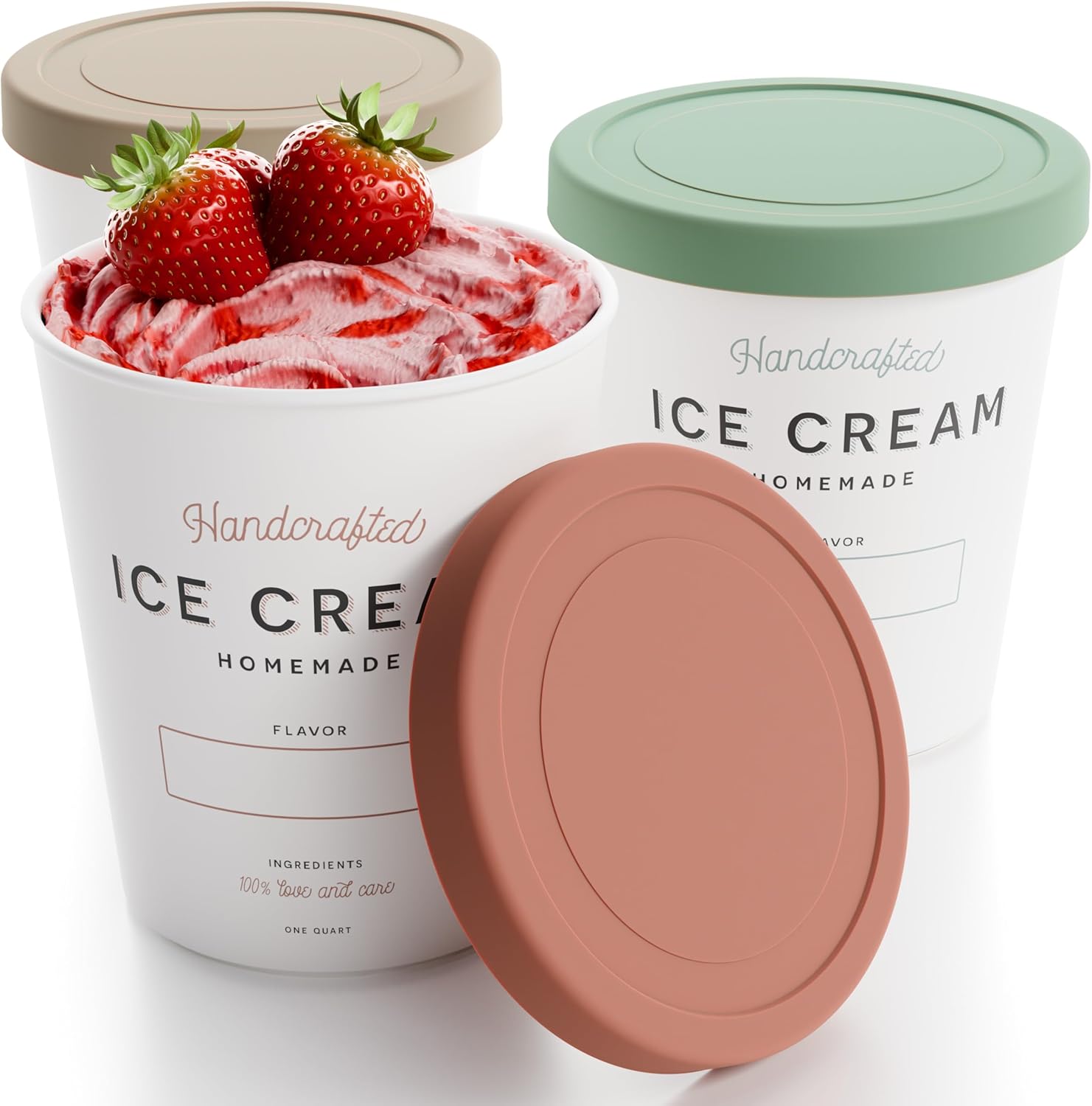 Amazon.com: ZICOTO Set of 3 Reusable Ice Cream Containers 1 Quarts ea ...