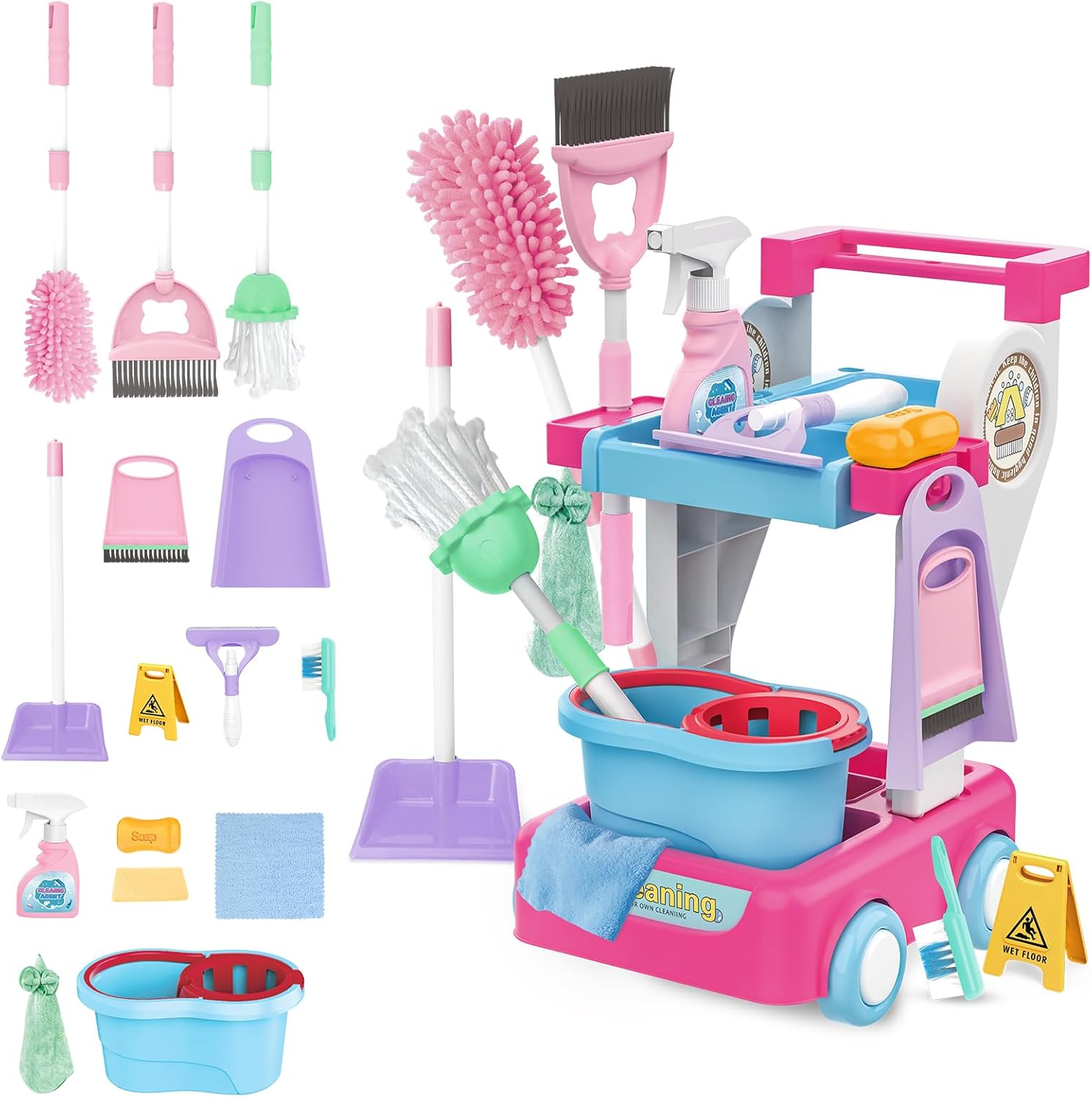 Amazon.com: deAO Kids Cleaning Set,17 PCS Pretend Play Detachable ...