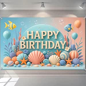 Amazon.com: HOMETITUTE Ocean Themed Happy Birthday Banner Ocean Theme ...