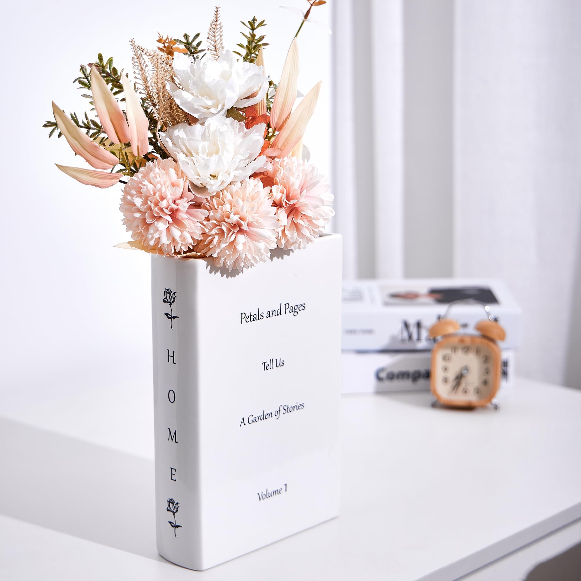 Amazon.com: Antvio Ceramic Book Vase for Flowers - Elegant Bookshelf ...