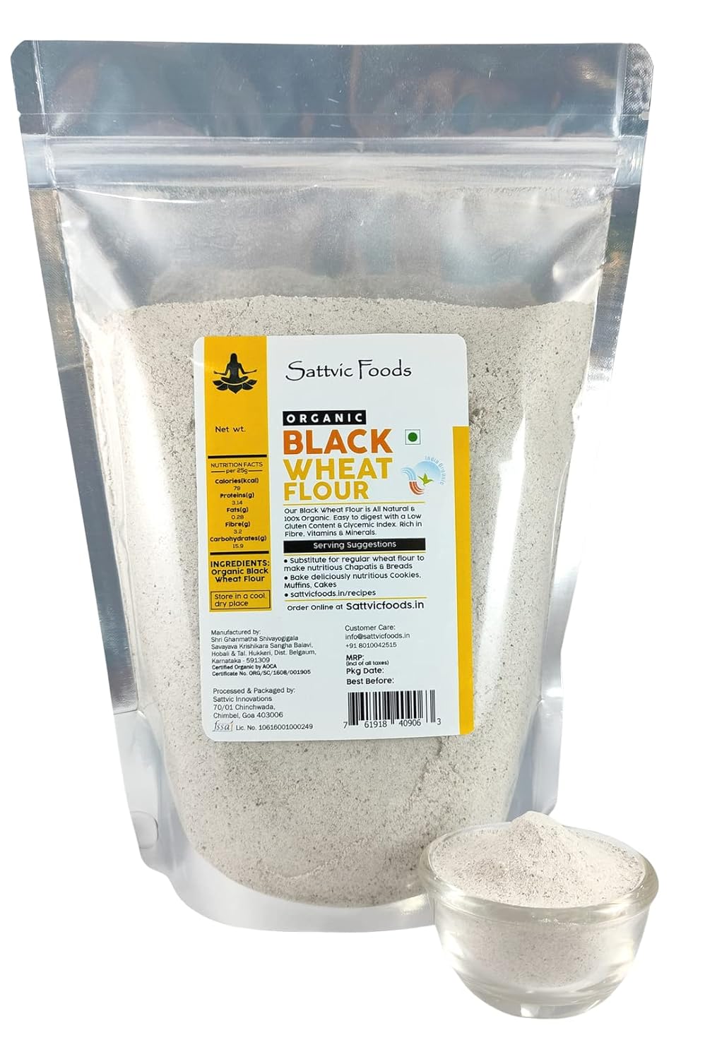 Sattvic Foods Black Wheat Flour (900g) Kala Gehu ka Atta | Certified ...