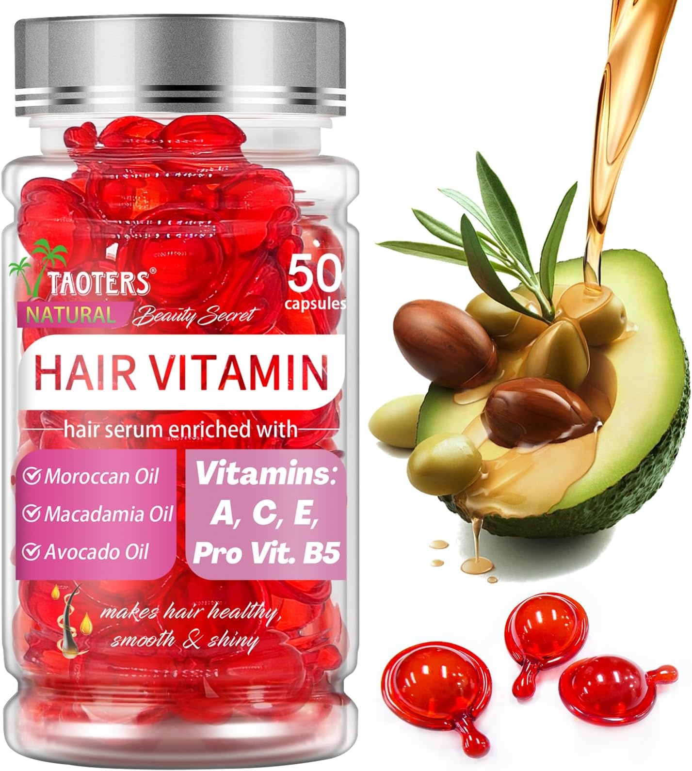 Amazon.com: POEROES Hair Treatment Serum 50 Capsules Hair Vitamins A C ...