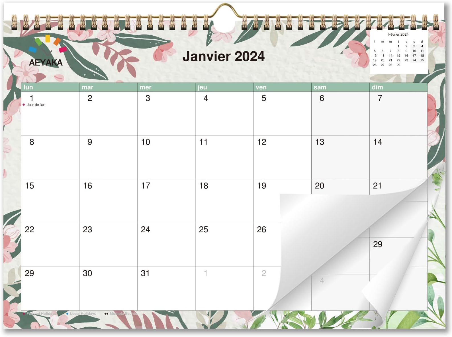 AEYAKA Calendrier 2023-2024 Calendrier Mural, Planificateur Mensuel, 14 ...