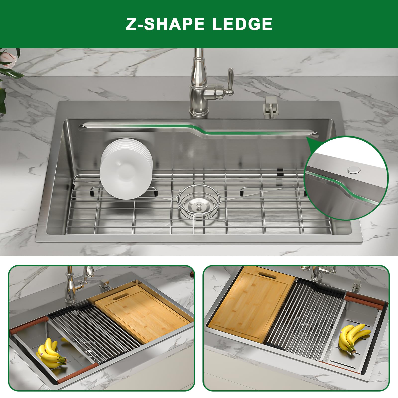 Snapklik.com : Sarlai 33 Drop In Kitchen Sink - 33 X 22 Inch Kitchen ...