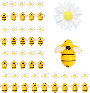 Amazon.com: LLMSIX 50PCS Resin Bees Daisy Flowers, Flatback Resin ...