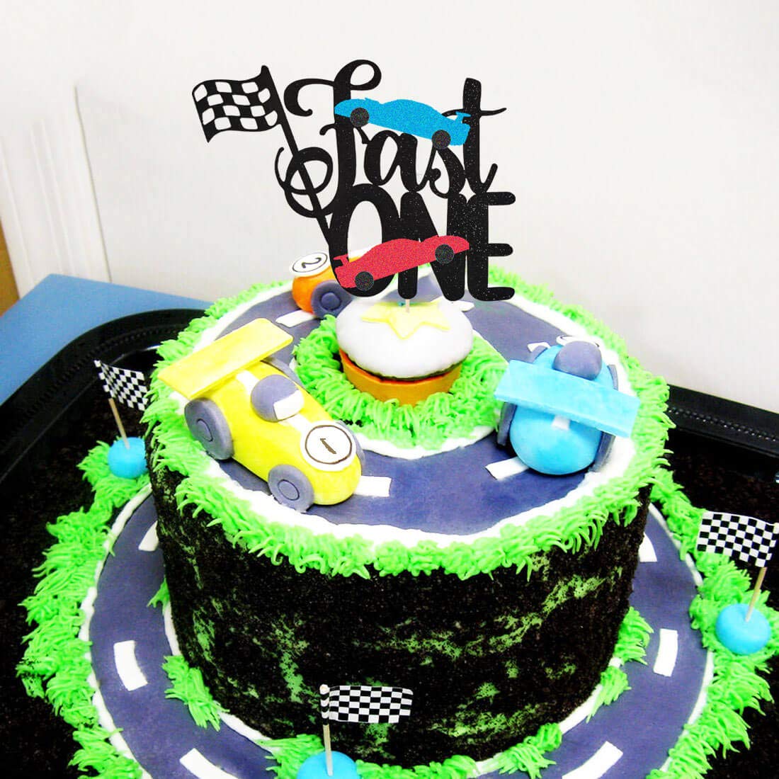 HEETON Fast One Cake Topper Race Car Racing First Boy Girl Chequered ...