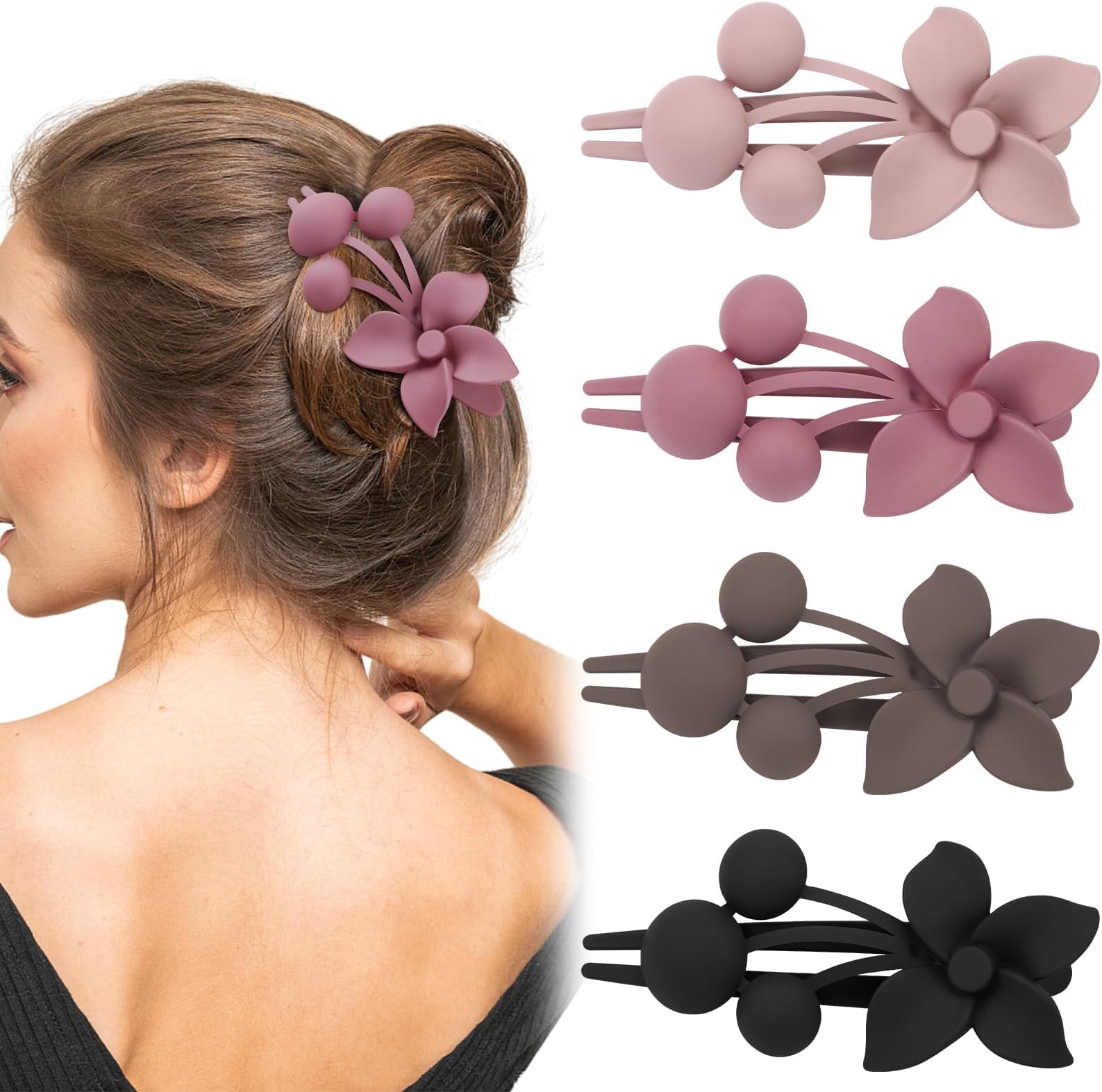 Amazon.com : KICOSY 4PCS Flower Flat Claw Clips for Women Flat Claw ...