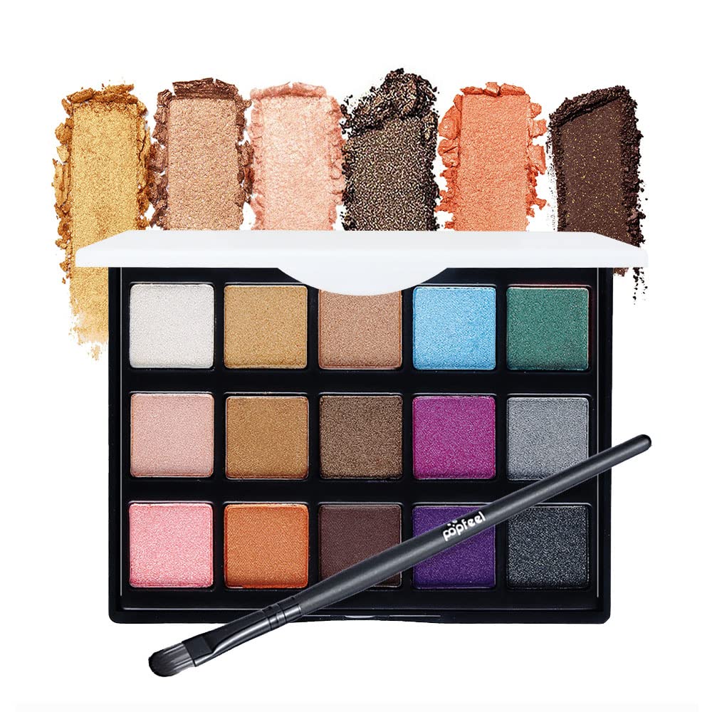 Amazon.com : 15 Colors Shimmer Eyeshadow Palette with Brush.Longwearing ...