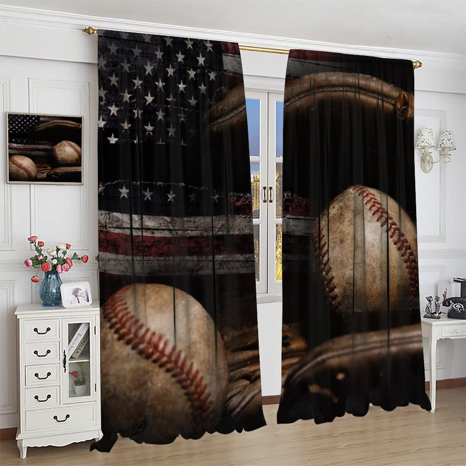 Cool Sports Blackout Curtains - Shabby Baseball on Vintage Wooden ...