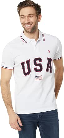 Amazon.com: U.S. Polo Assn. Slim Fit USA Applique Flag Print Knit Polo ...