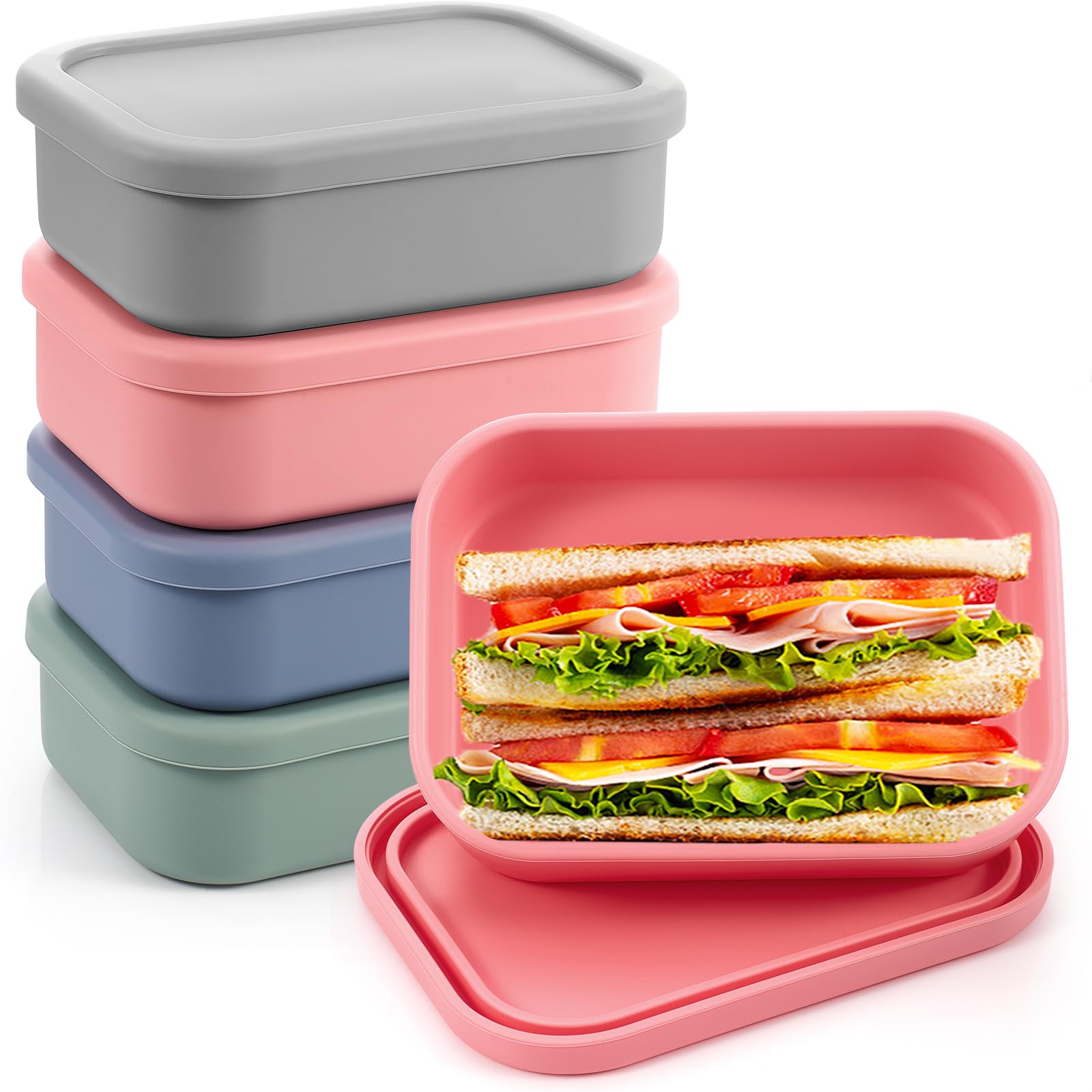 Amazon.com: Layhit 4 Pcs Silicone Lunch Box 23.7 oz Silicone Bento Box ...