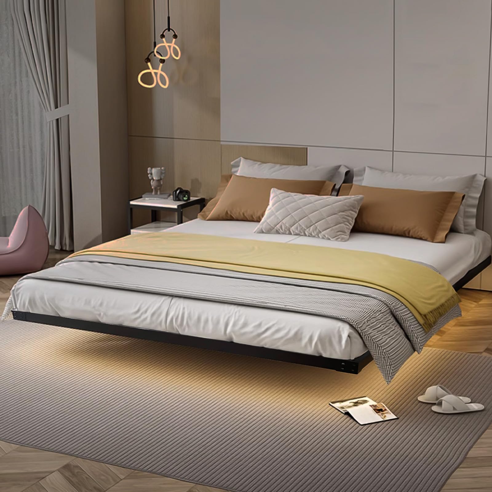 Amazon.com: FANFX Floating Bed Frame Full Size with Induction Light ...