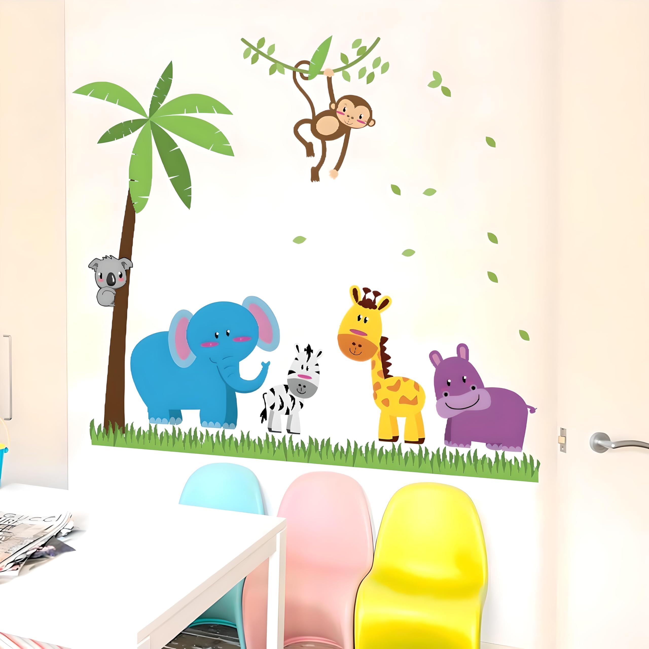 Decals Design 'Baby Cartoon Animal Kingdom Kids' Room Wall Sticker (PVC ...