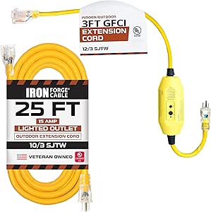 Iron Forge Cable (2 Pack) 12 Gauge Inline GFCI Extension Cord 3 Foot ...