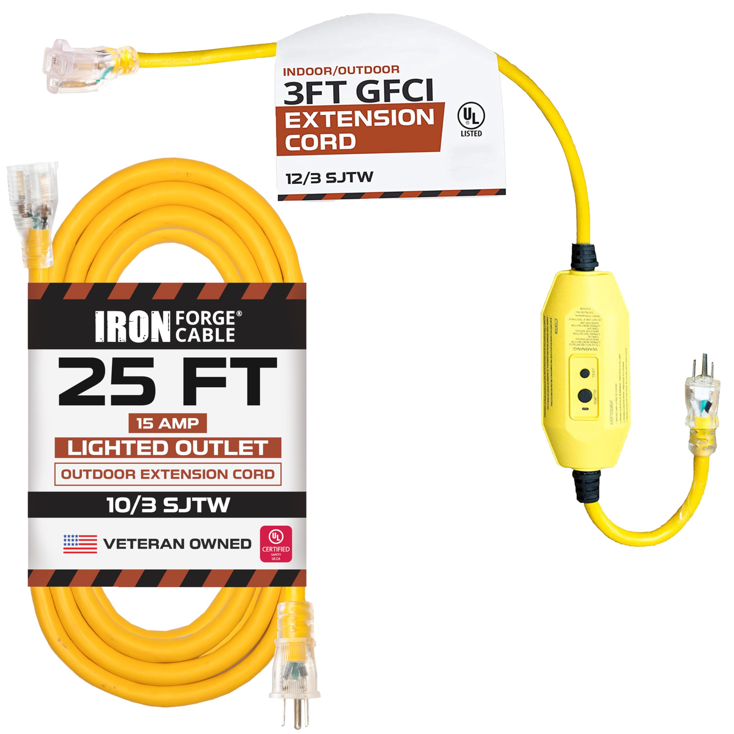 Iron Forge Cable (2 Pack) 12 Gauge Inline GFCI Extension Cord 3 Foot ...